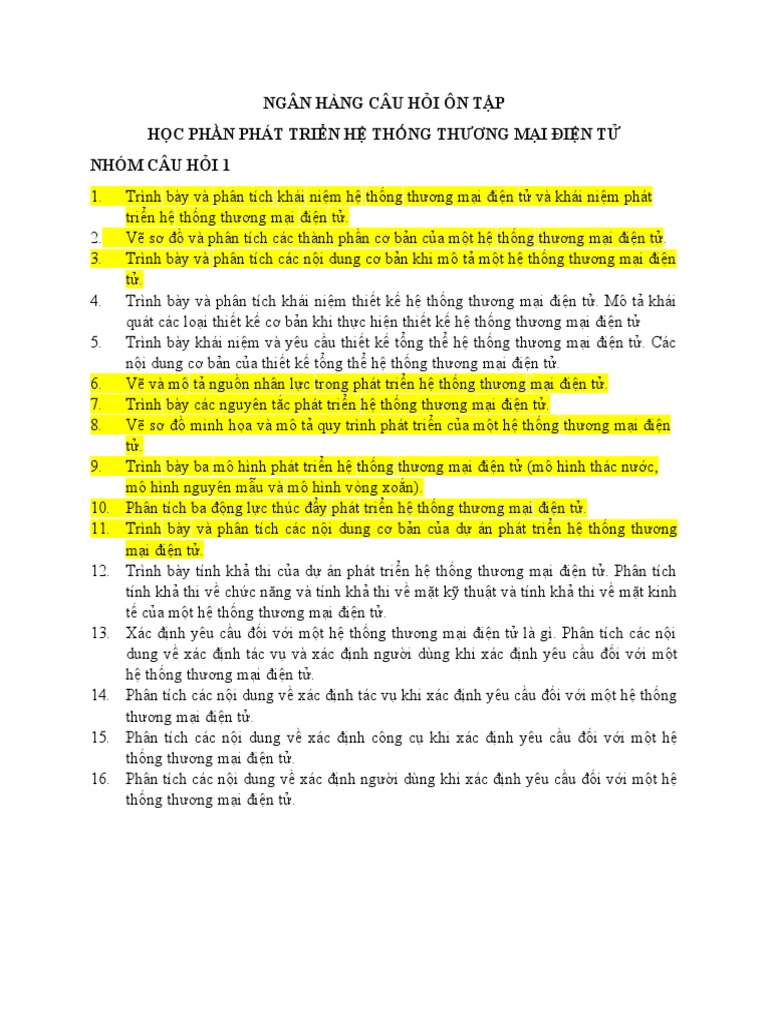 Ngan hang cau hoi on tap HP PTHT TMĐT 2023 | PDF