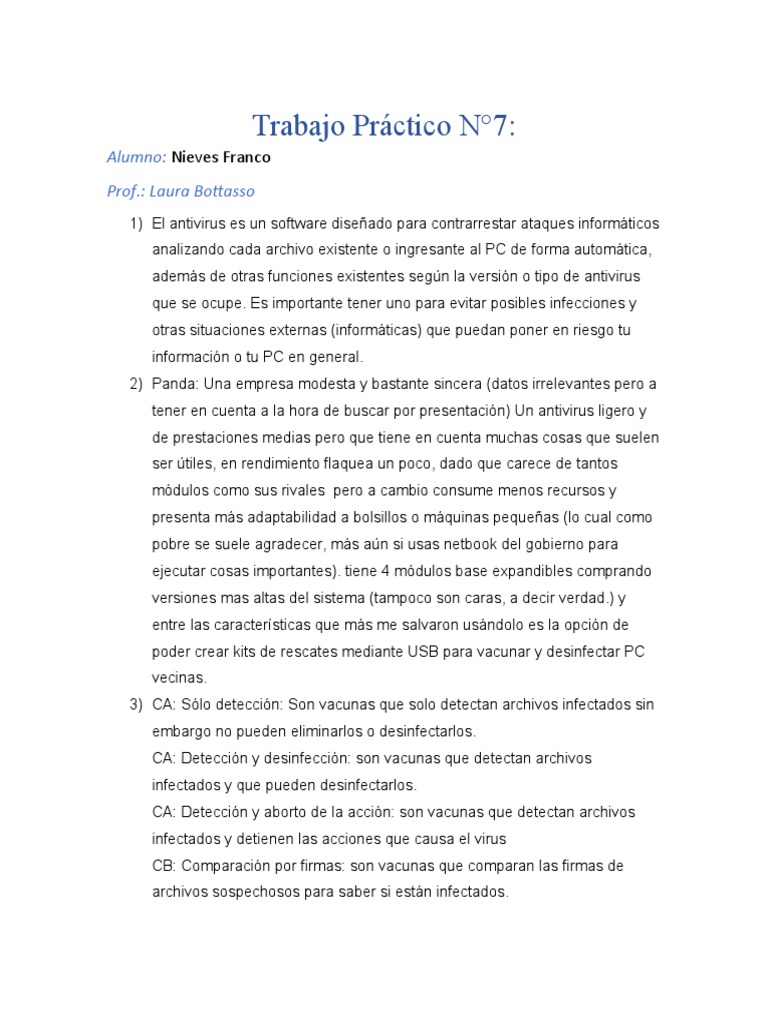 Trabajo Práctico N°7 | PDF | Software antivirus | Informática