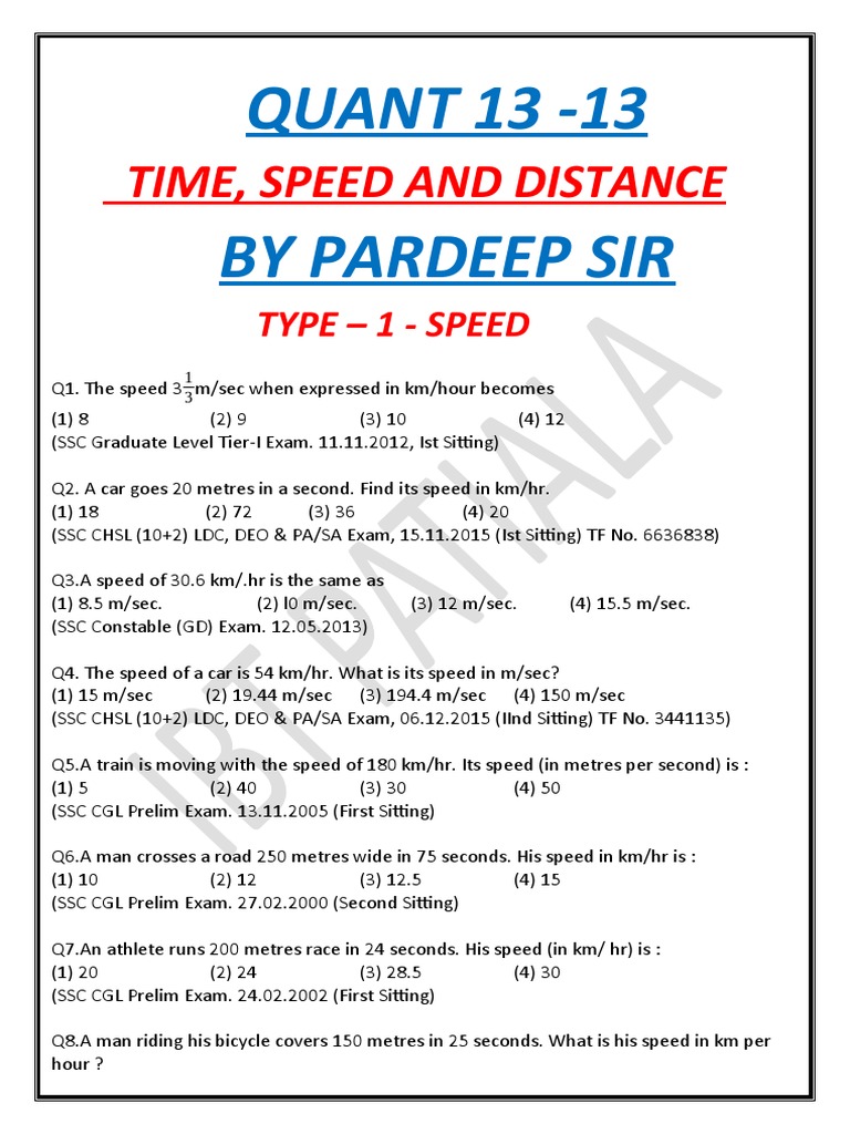 Time Speed and Distance 13 - 13 by Pardeep Sir | PDF | Speed | Quantity