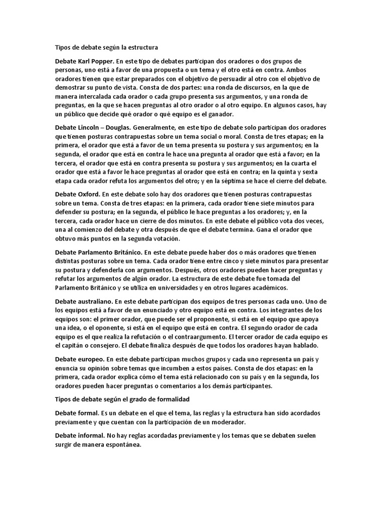 Tipos de Debate Según La Estructura | PDF