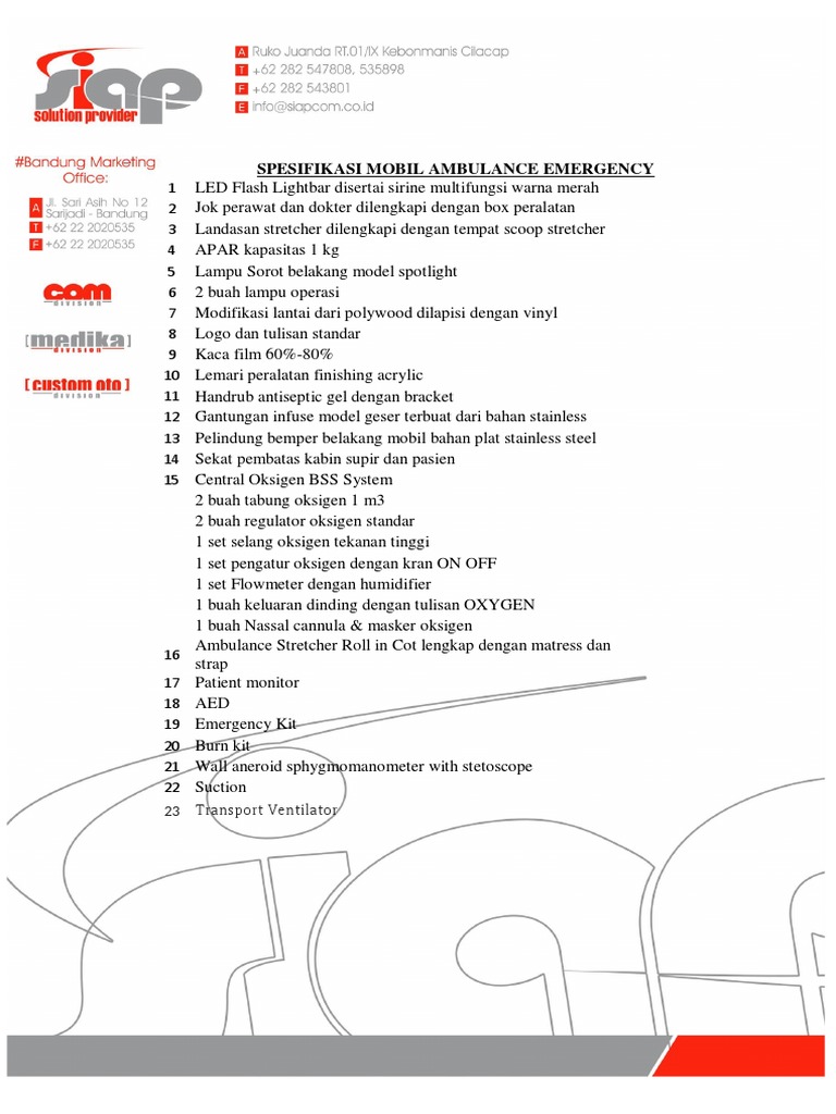 Spesifikasi Ambulance Emergency_2 (1) | PDF