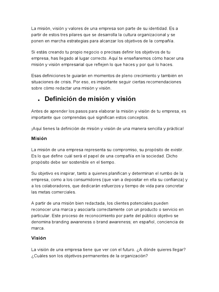 Misión y Visión Empresarial Esencial | PDF | Marca | Responsabilidad ...