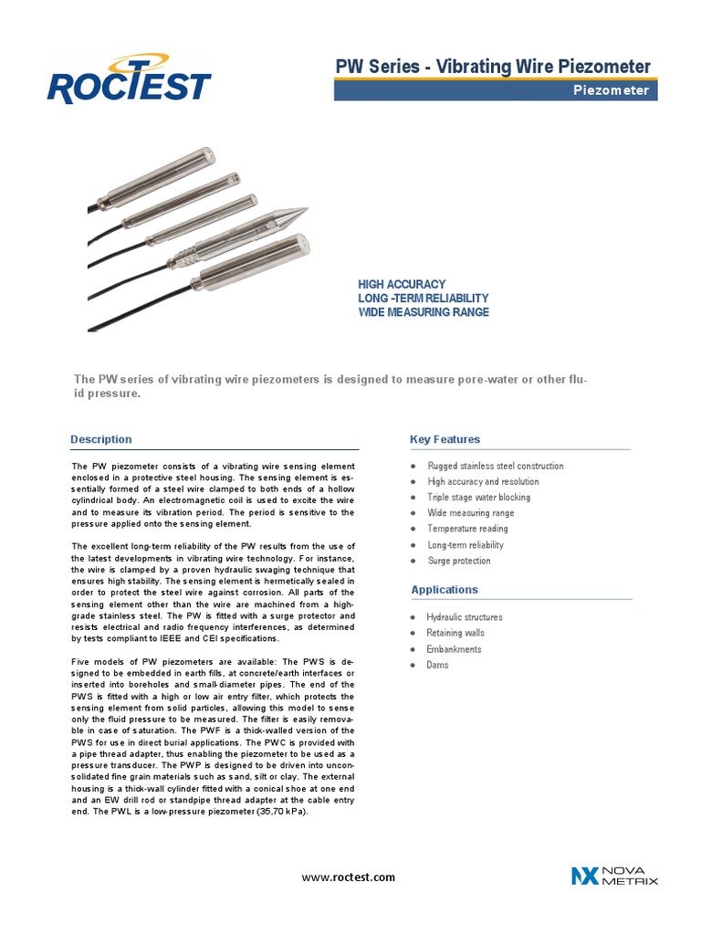E50100d 160208 PWS Roctest | PDF | Wire | Pipe (Fluid Conveyance)