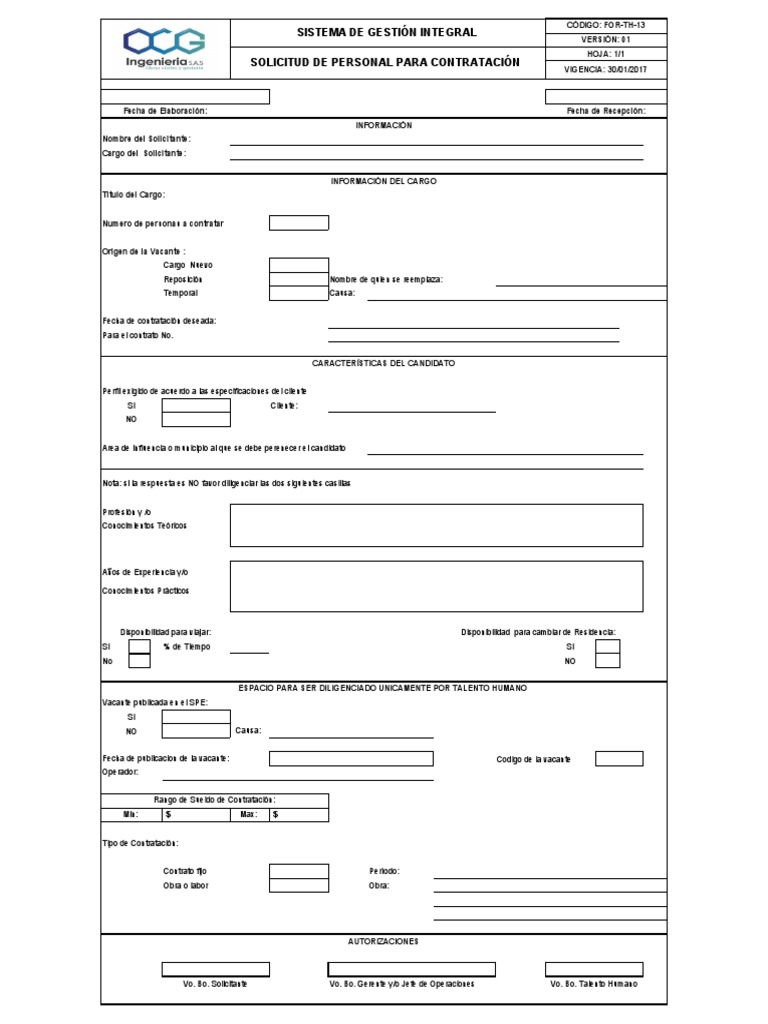 For-Th-013 Solicitud de Personal para Contratacion | PDF