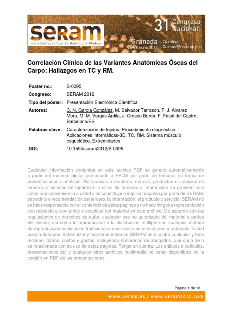 Variantes Anatómicas del Carpo: TC y RM | PDF | Hueso | Extremidades ...