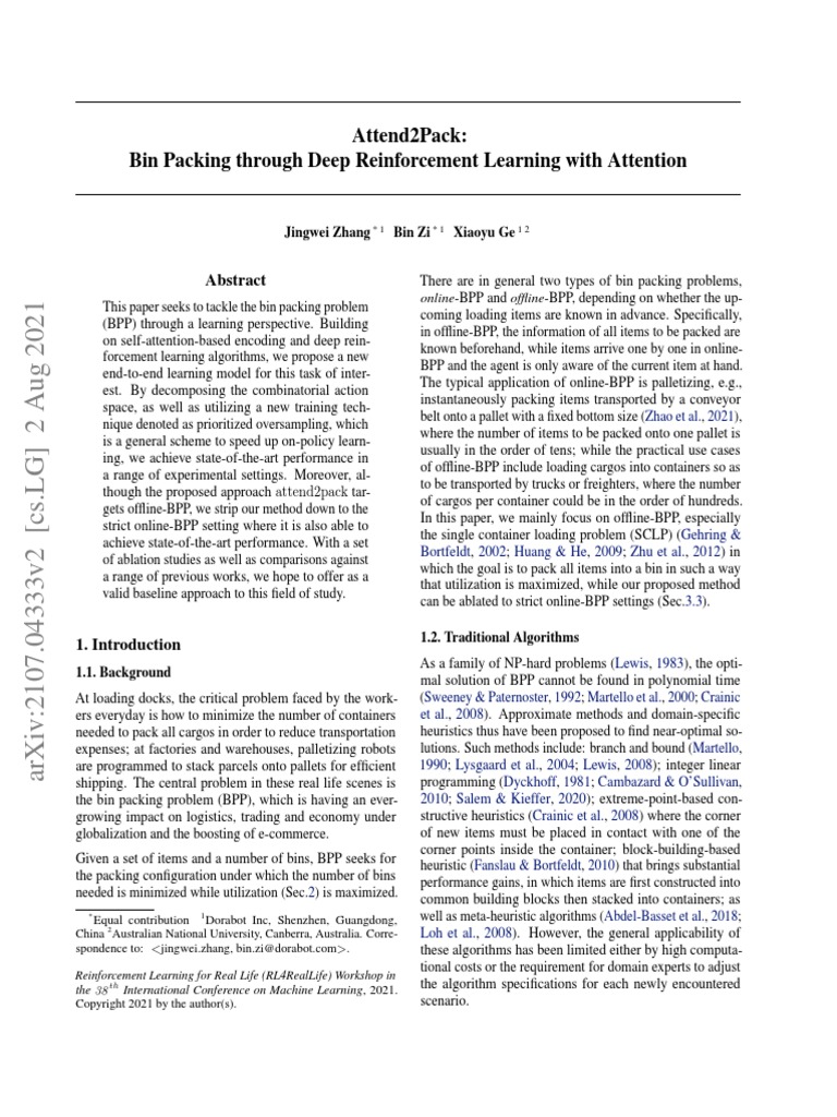 Attend2pack Bin Packing Through Deep Reinforcement Learning With Attention Pdf