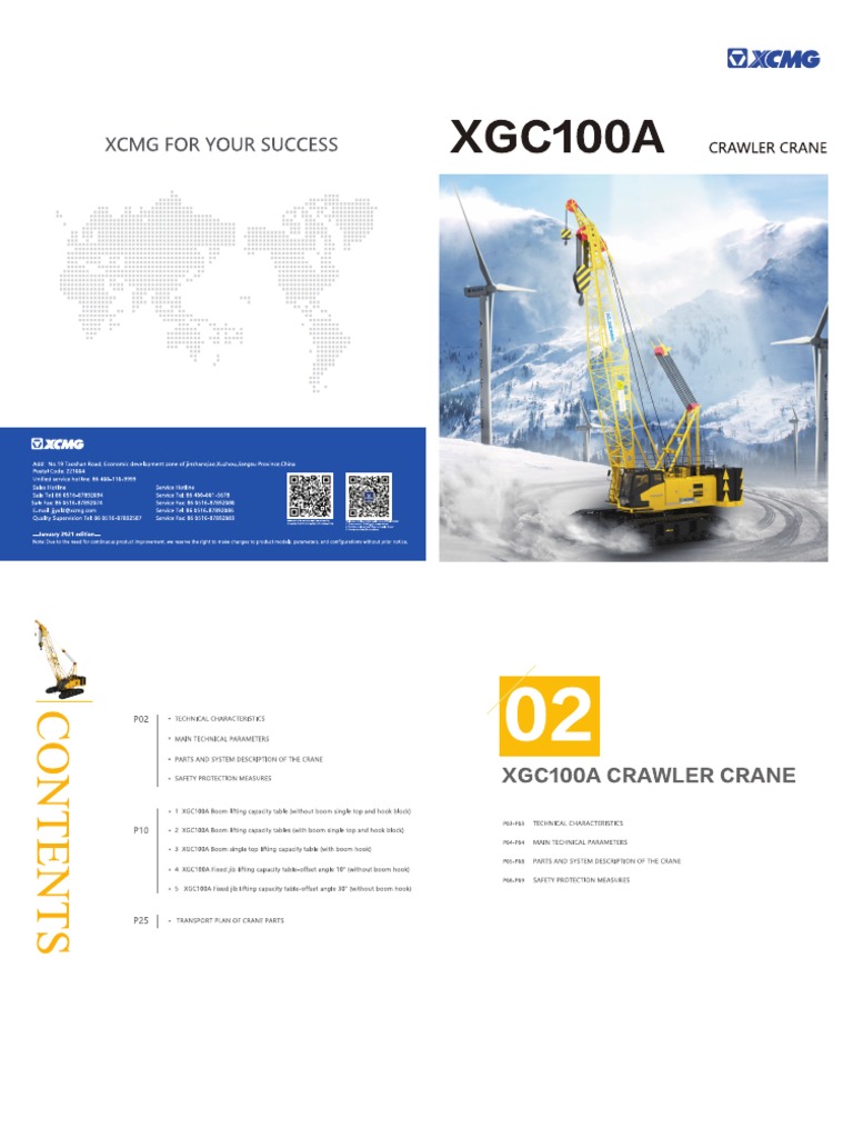 XCMG XGC100A (100-Ton) Crawler Crane BROUCHURE | PDF | Crane (Machine) | Manufactured Goods