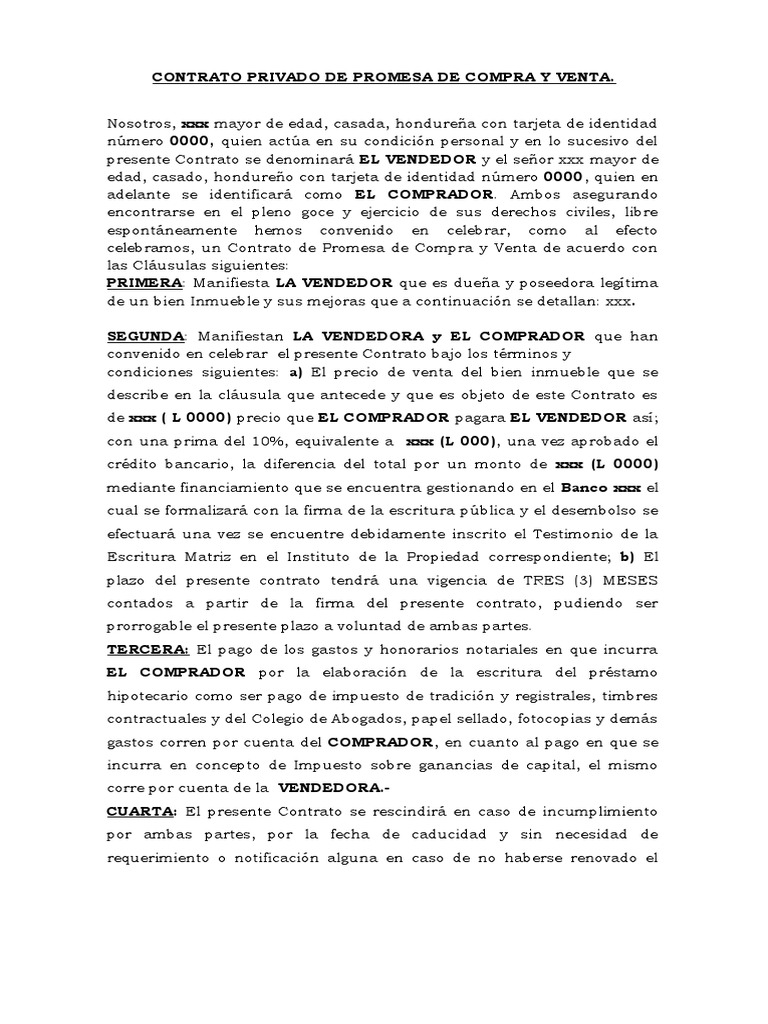 Formato de Promesa de Compra Venta | PDF