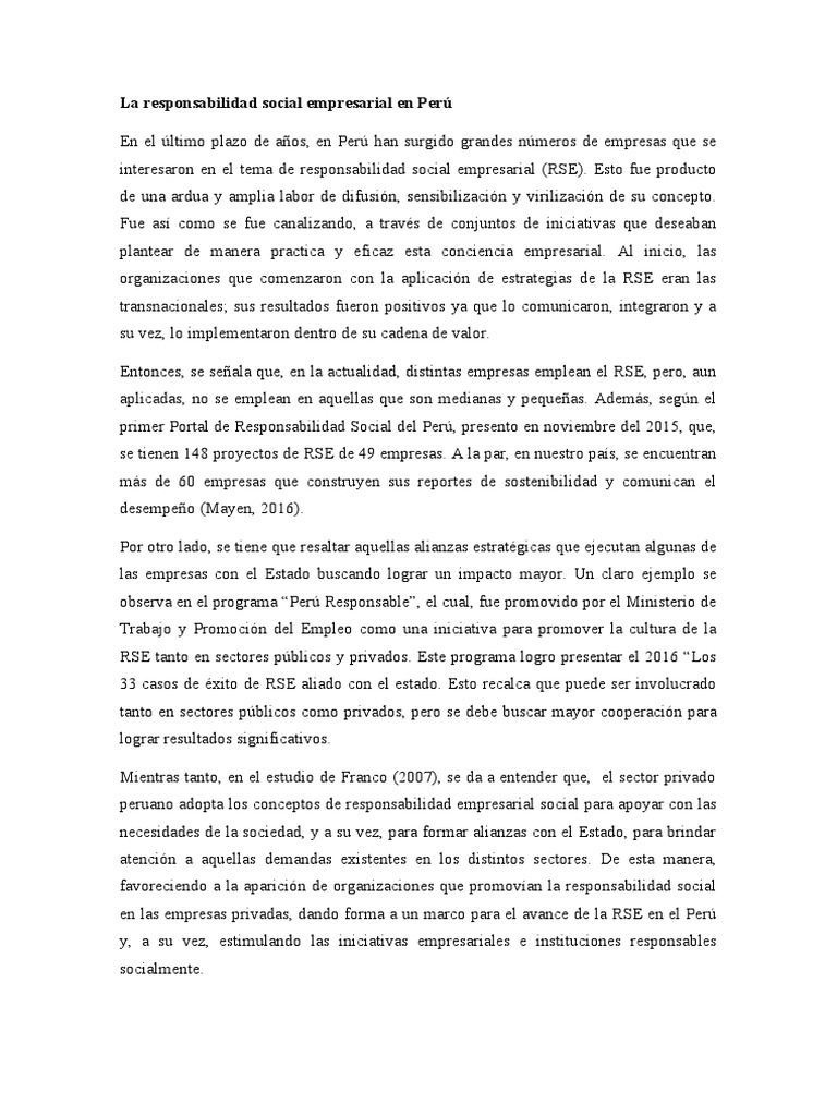 RSE y su Impacto en el Perú | PDF | Responsabilidad social corporativa ...