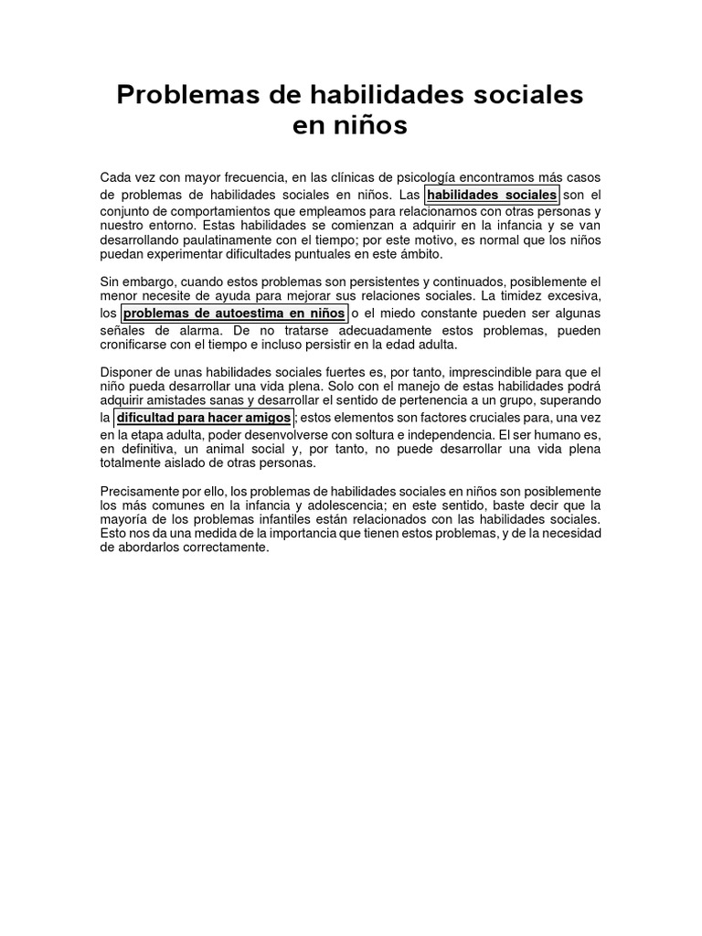 Problemas de Habilidades Sociales en Niños | PDF