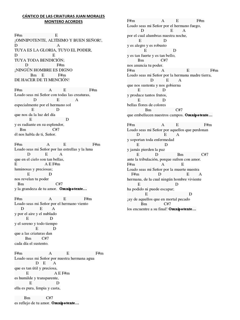 Cántico de las Criaturas: Letras y Acordes | PDF