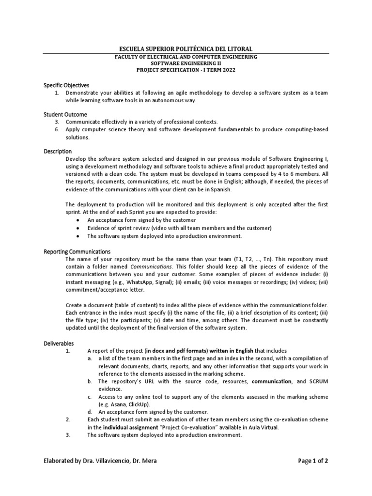 ProjectSpec - FirstEvaluation - en FINAL P2 Y P3 | PDF | Communication | Software