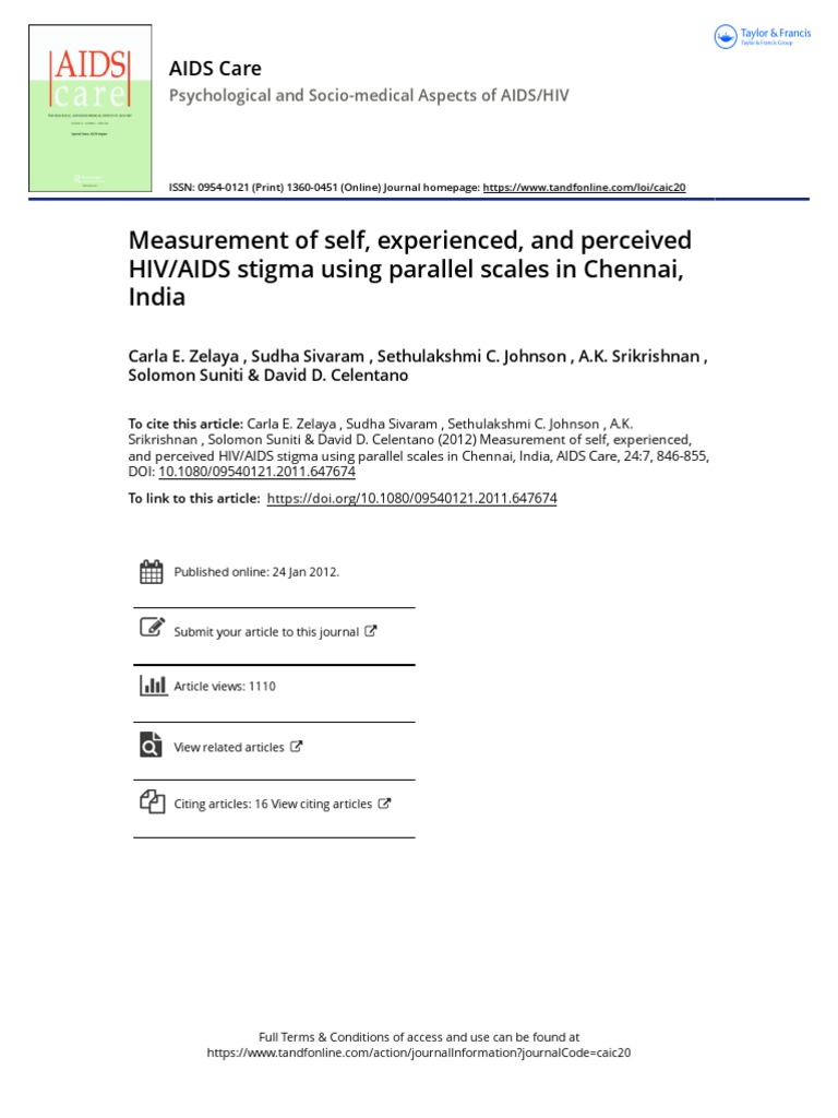 Measurement of Self Experienced and Perceived HIV AIDS Stigma Using ...