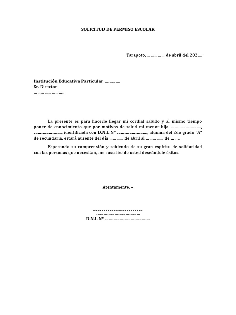 Solicitud de Permiso Escolar | PDF