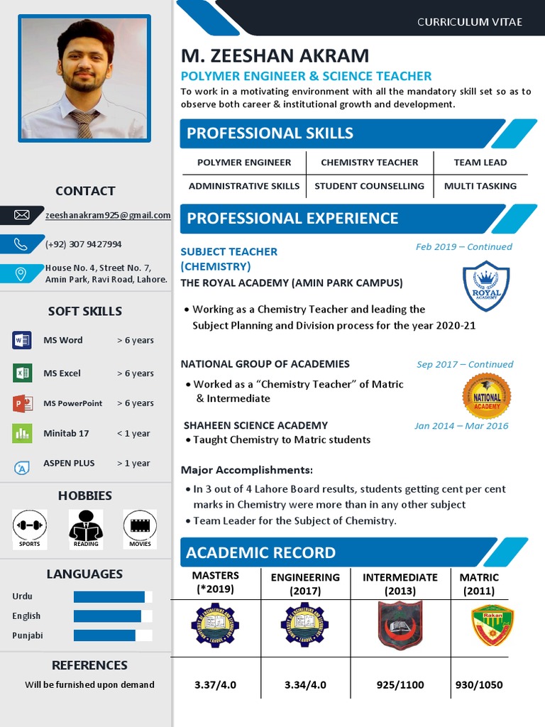 Zeshan Akram: Chemistry Teacher CV | PDF