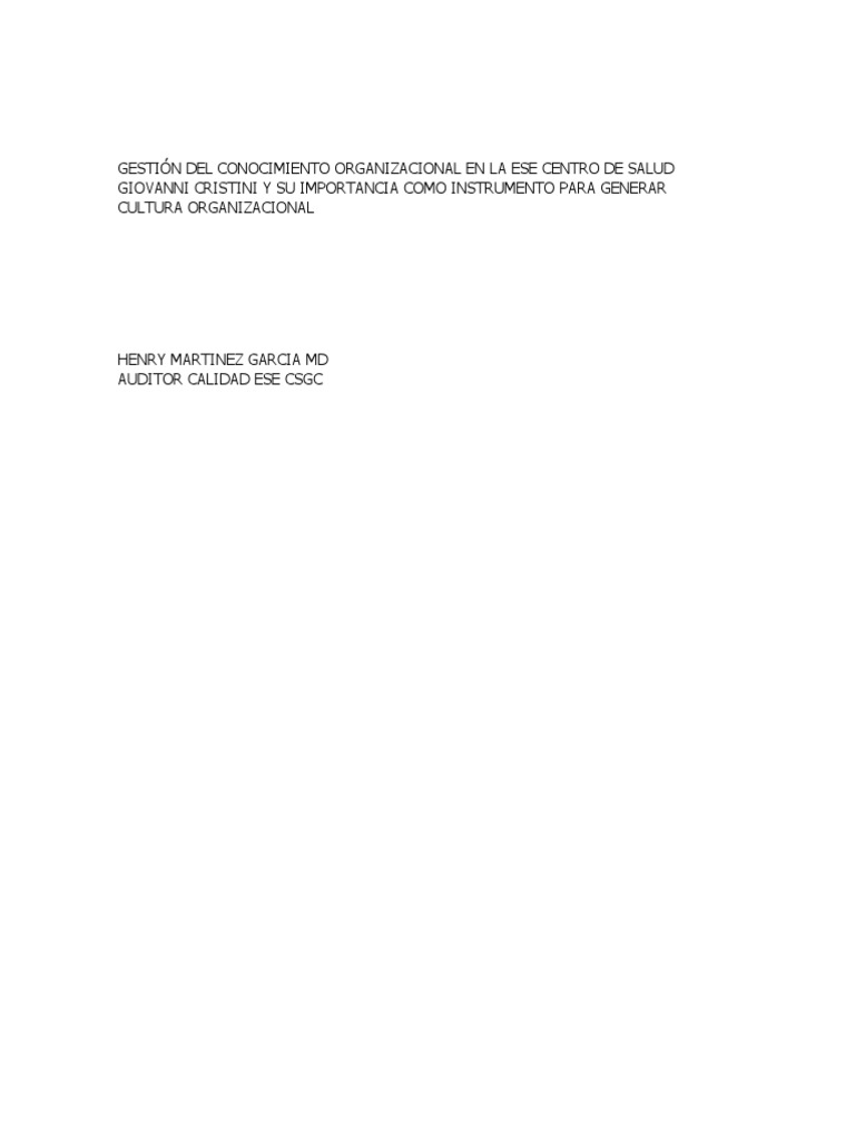 Ensayo Gestion Del Conocimiento ESE CSGC | PDF