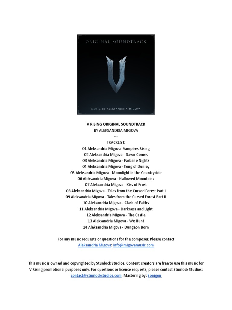 V Rising Original Soundtrack - Information and Contacts | PDF