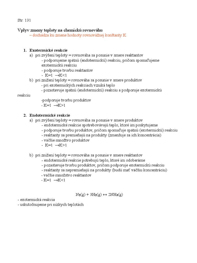 Vplyv Zmeny Teploty Na Chem RovnovÃ¡Hu | PDF