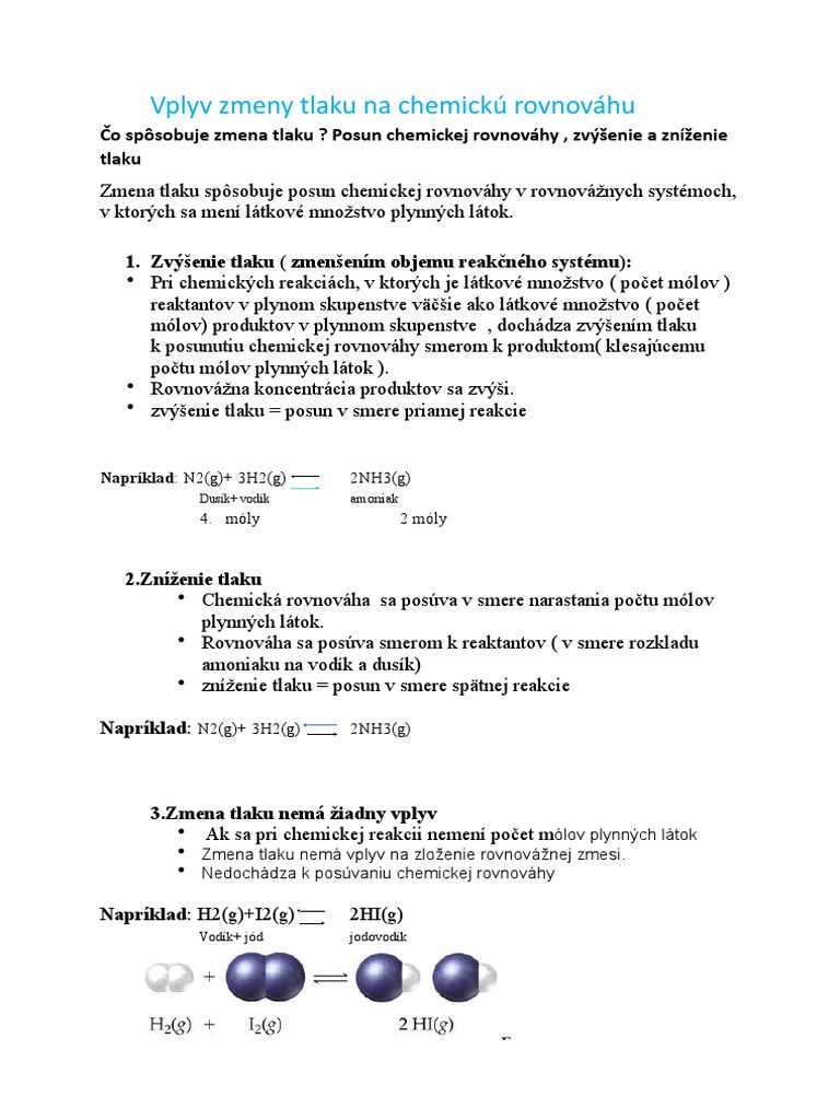 Vplyv Zmeny Tlaku Na ChemickÃº RovnovÃ¡Hu | PDF