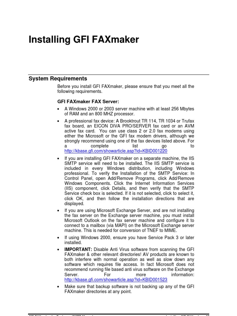 Install and Configure GFI FAXmaker | PDF | Active Directory | Microsoft Exchange Server