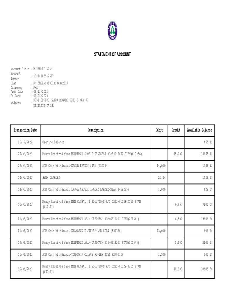 meezan Bank statement | PDF