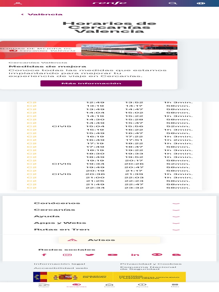 Horarios de Trenes de Cercanías (Valencia) Renfe | PDF