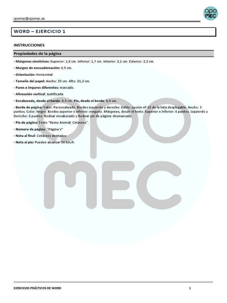 Word - Ejercicio 1 - Instrucciones | PDF
