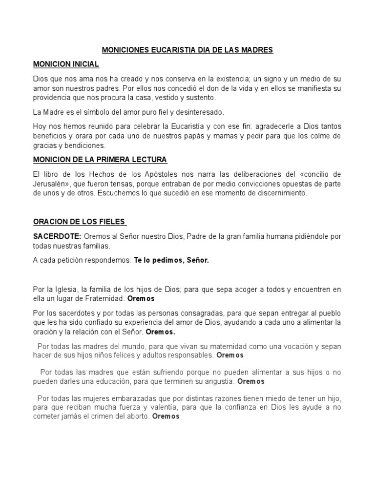 Dia De Las Madres Pdf Eucaristía Misa Liturgia
