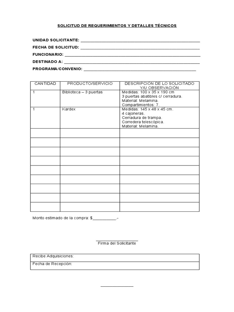 Solicitud de Requerimientos y Detalles Técnicos | PDF