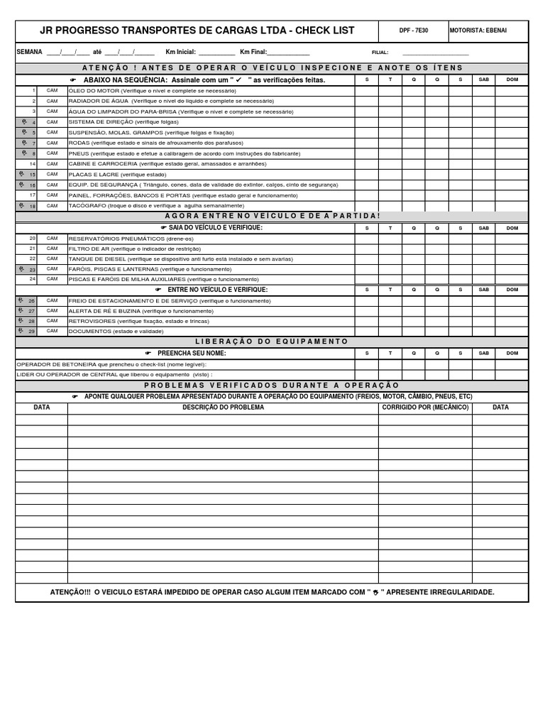 Check List JR T | PDF | Veículos | Tecnologias automotivas