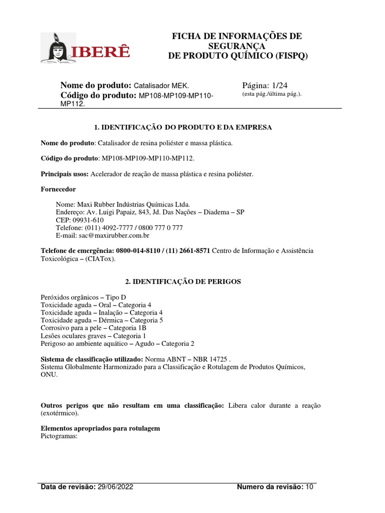 Catalisador MEK FISPQ (Rev.10) | PDF | Solubilidade | Vapor