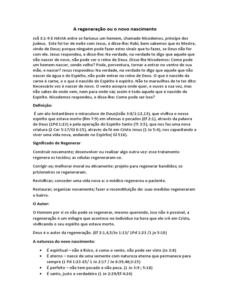 O Novo Nascimento e Regeneração Espiritual | PDF | Jesus | O Reino de Deus