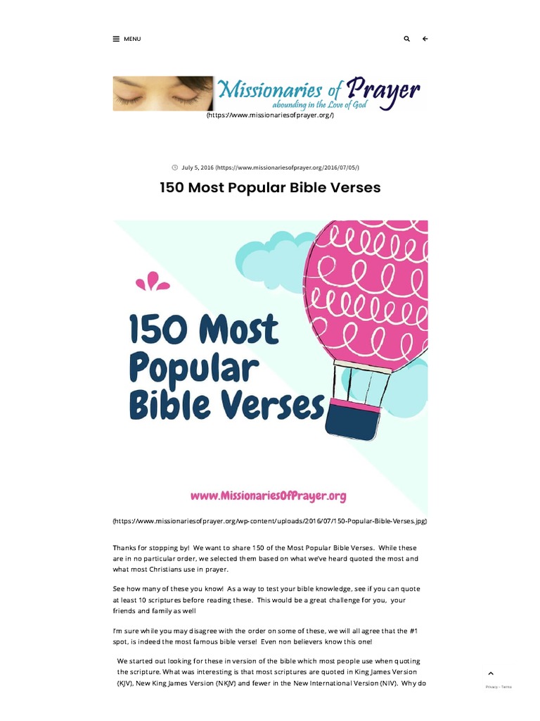 150 Most Popular Bible Verses | PDF | Faith | Bible