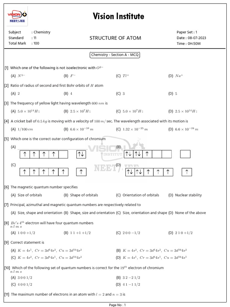 Structure Of Atom Pdf Atomic Orbital Electron Configuration