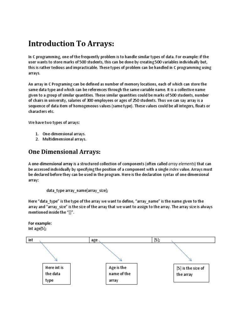 Arrays | PDF | Pointer (Computer Programming) | Variable (Computer Science) Arrays | PDF | Pointer (Computer Programming) | Variable (Computer Science)