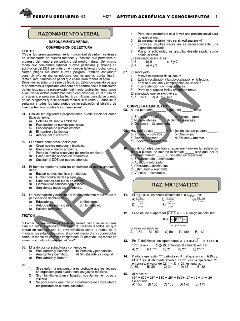 Simulacro 12 - Área C | Descargar gratis PDF | Ahorro | Isótopo