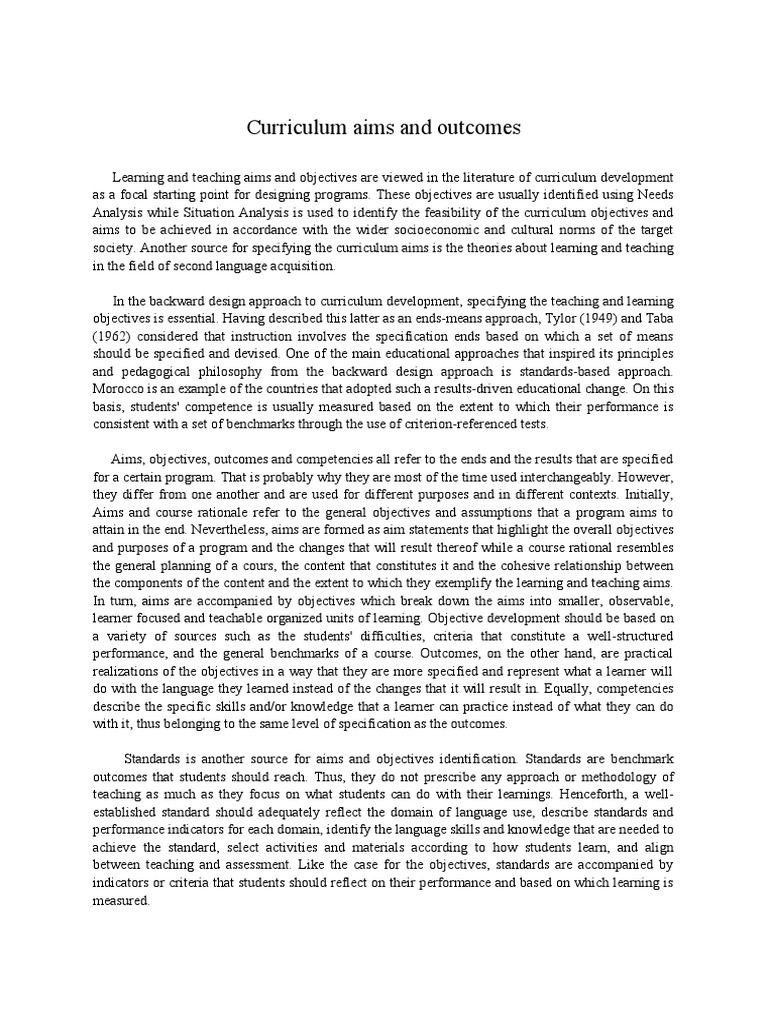 Curriculum Aims and Outcomes | PDF | Curriculum | Learning