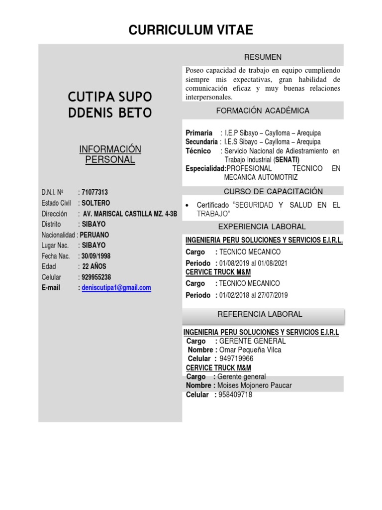 Cv Denis Cutipa 2022 | PDF
