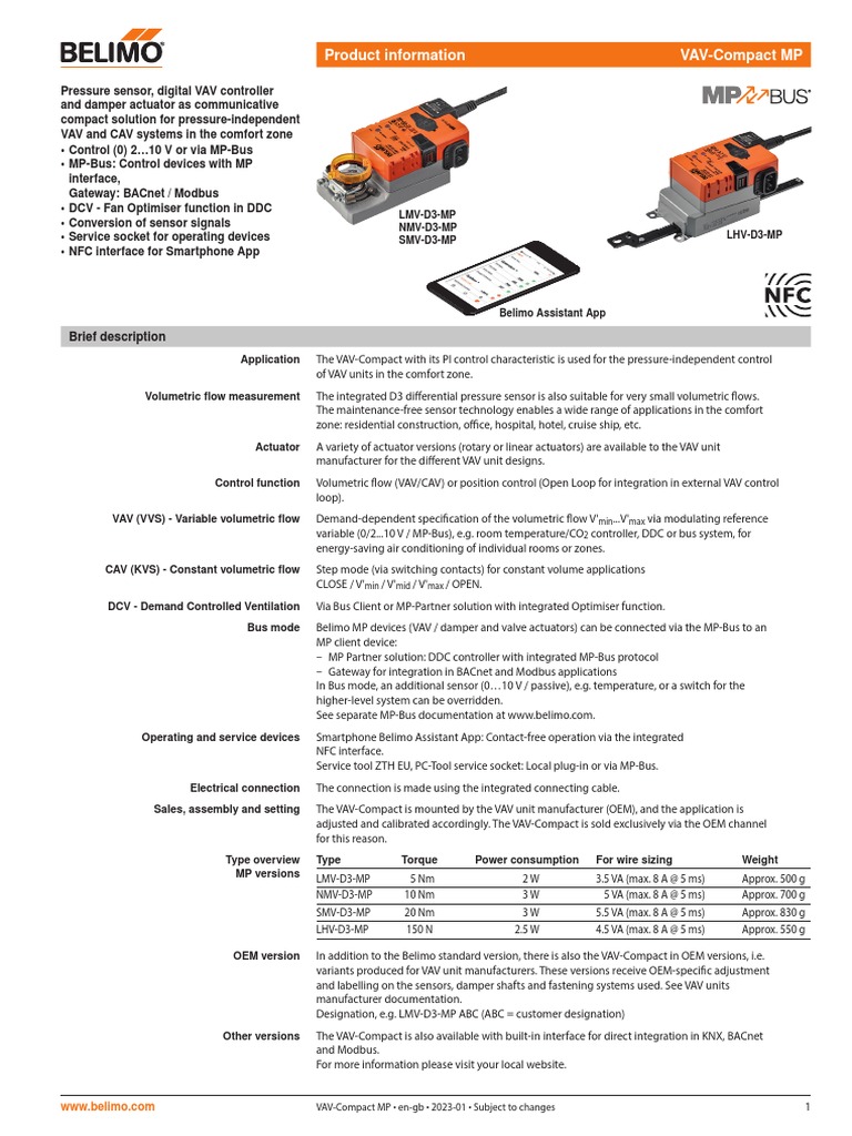 Belimo VAV Compact MP Datasheet en Gb | PDF