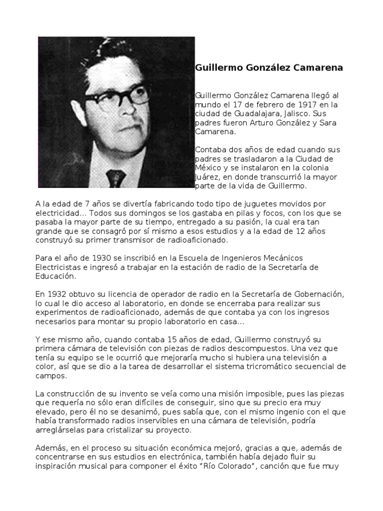 Biografia Guillermo Gonzalez Camarena | PDF | Televisión | México