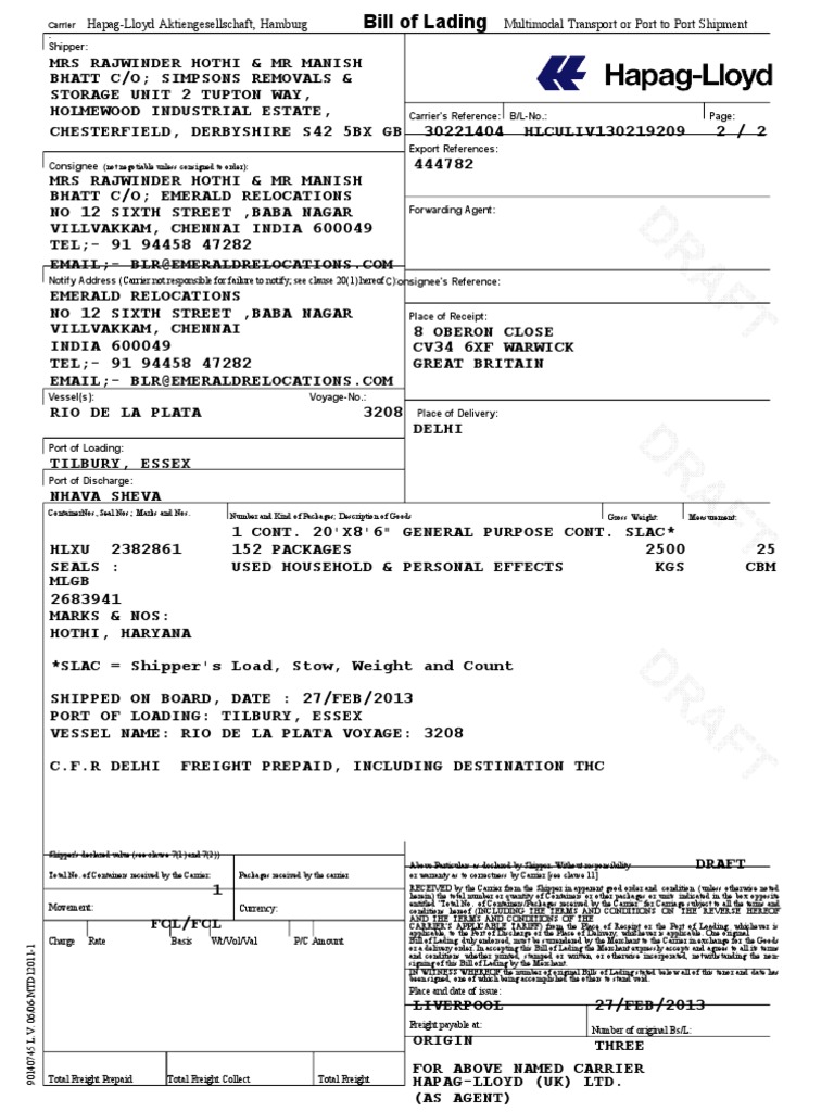 Bill of Lading | PDF | Bill Of Lading | Cargo