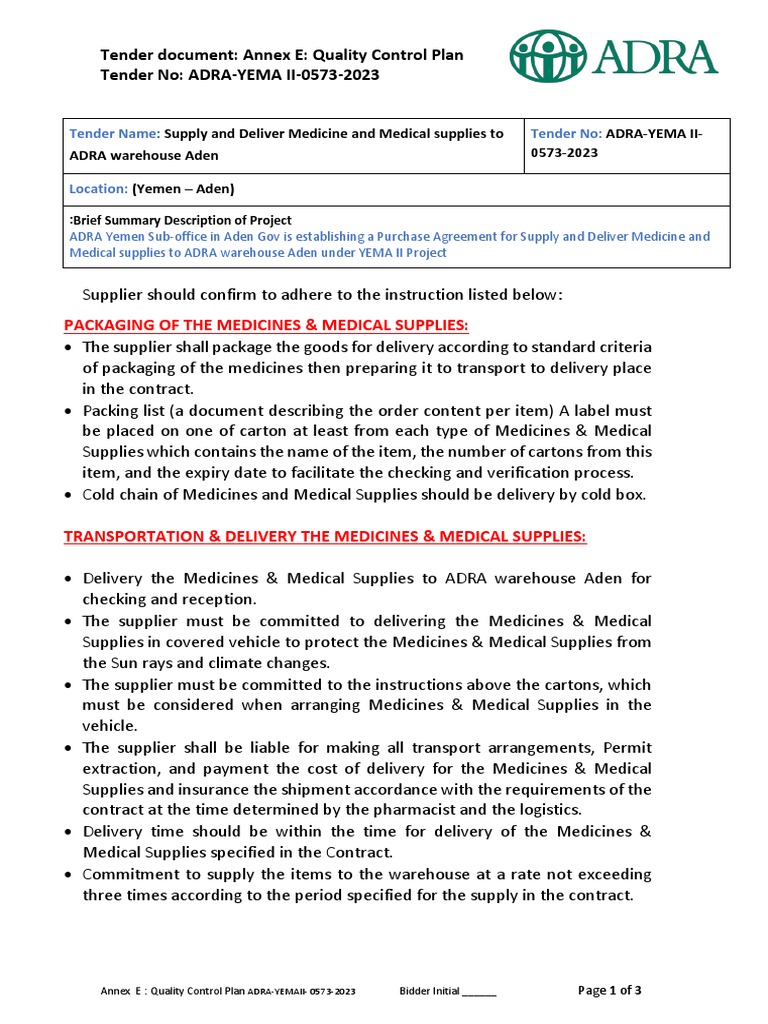 Annex E Quality Control Plan ADRA-YEMA II-0573-2023 | PDF