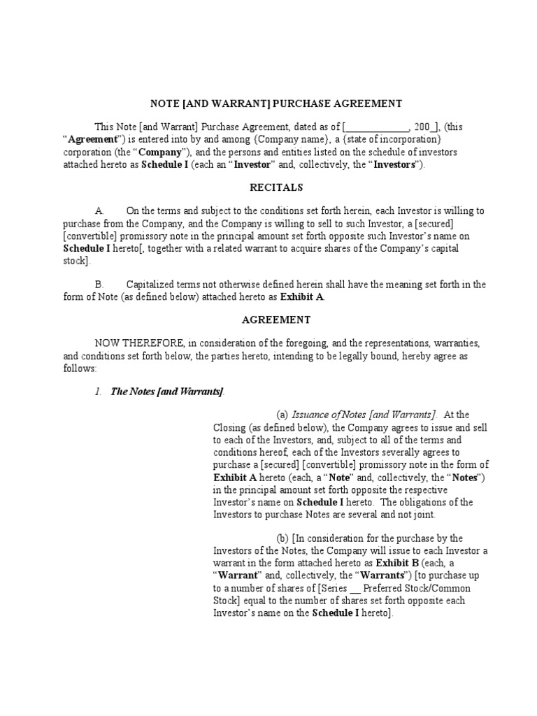 Note and Warrant Purchase Agreement | PDF | Securities (Finance) | Securities Act Of 1933