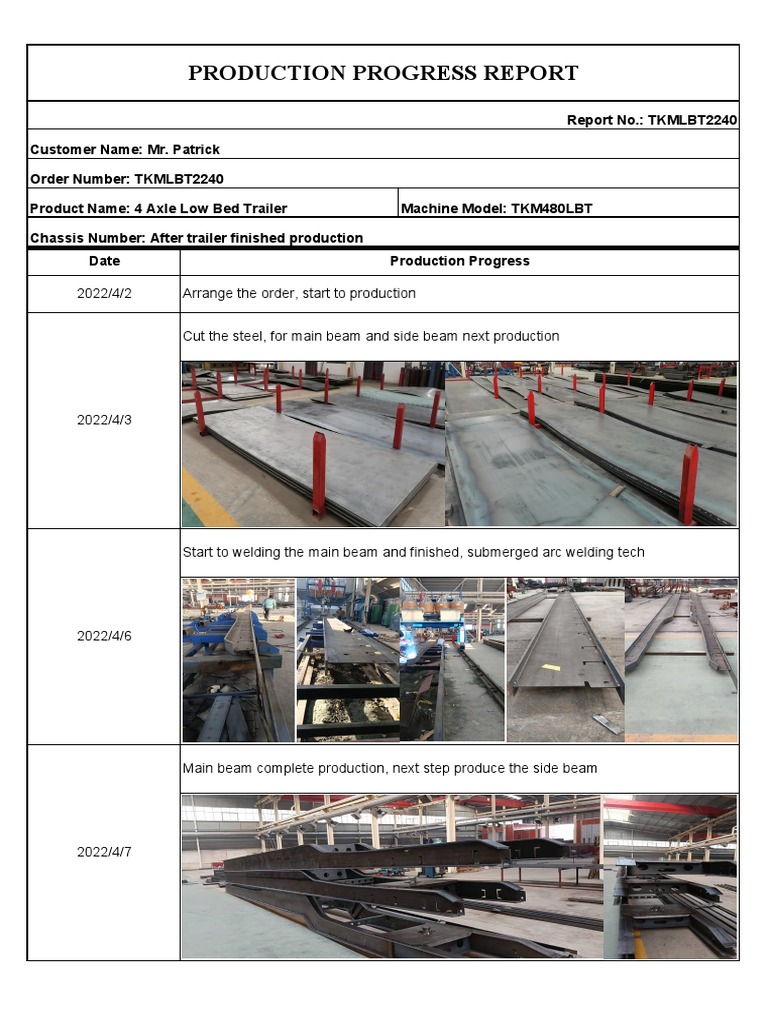 1 - Low Bed Trailer Production Progress Report | PDF