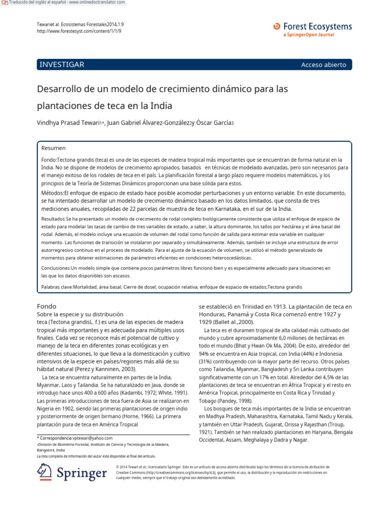 2014 Developing A Dynamic Growth Model For Teak Plantations in India ...