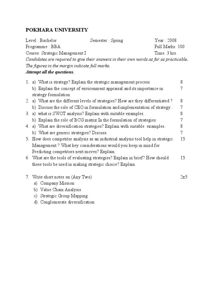 PU Questions Strategy | Download Free PDF | Strategic Management | Swot ...