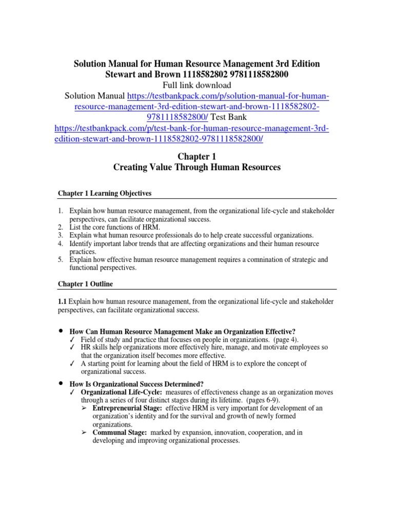 Solution Manual For Human Resource Management 3rd Edition Stewart and Brown 1118582802 ...