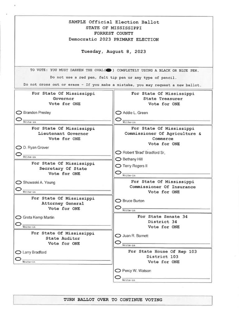 Forrest County - Democratic Sample Ballot | PDF