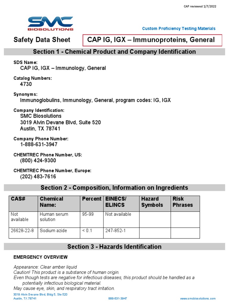 CAP IG, IGX Immunoproteins SDS Guide | PDF | Self-Improvement | Wellness