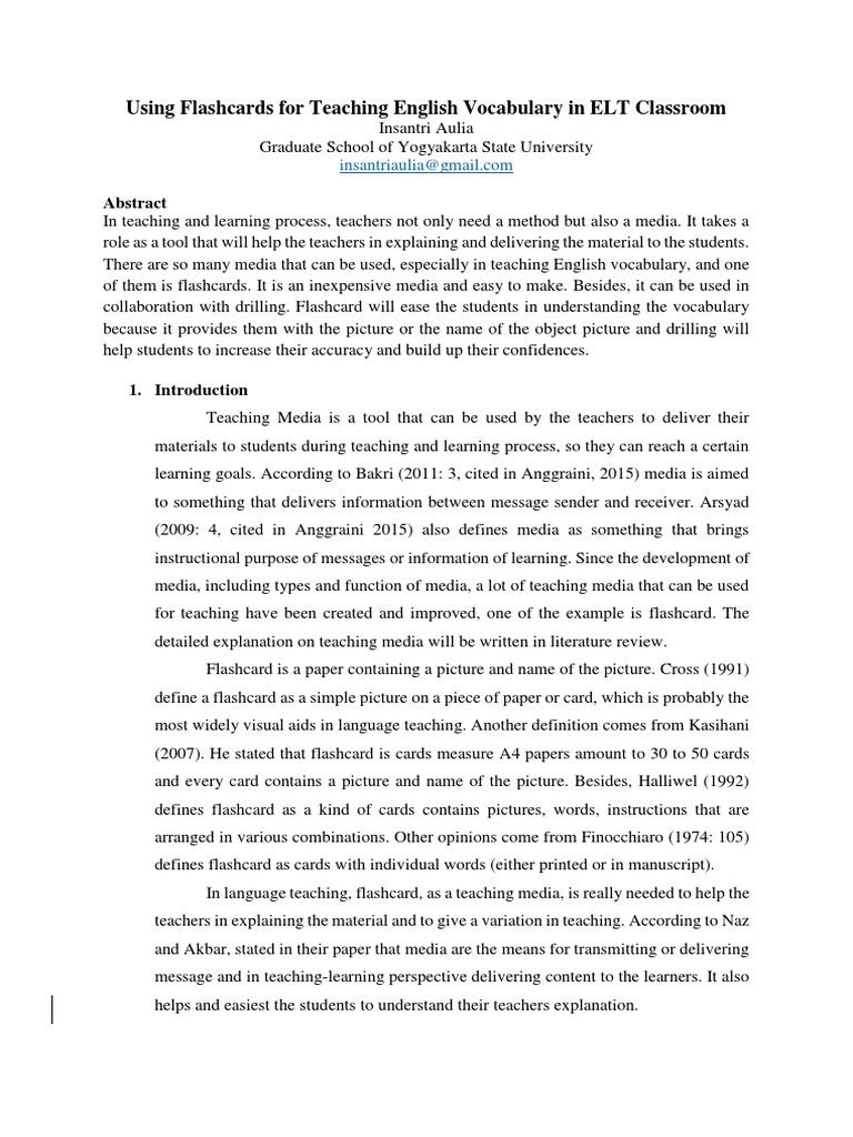 Using Flashcards For Teaching English Vo Pdf Vocabulary Flashcard